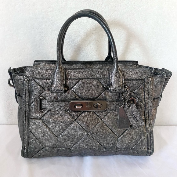 Coach | Bags | Coach Swagger Quilted Metallic Leather Zip Satchel ...